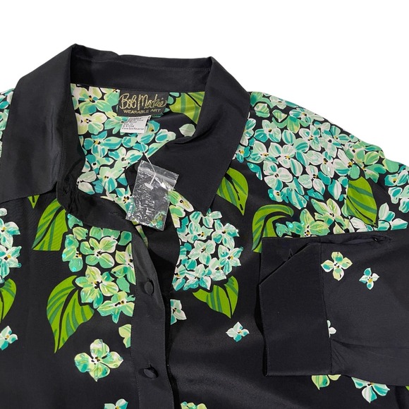 Bob Mackie | Tops | Bob Mackie X Black Floral Button Down Sequin ...